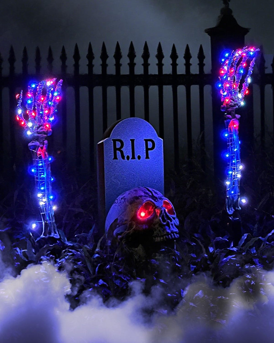 Halloween Lighted Skeleton Set, Realistic Skeleton Head with Light Up ...