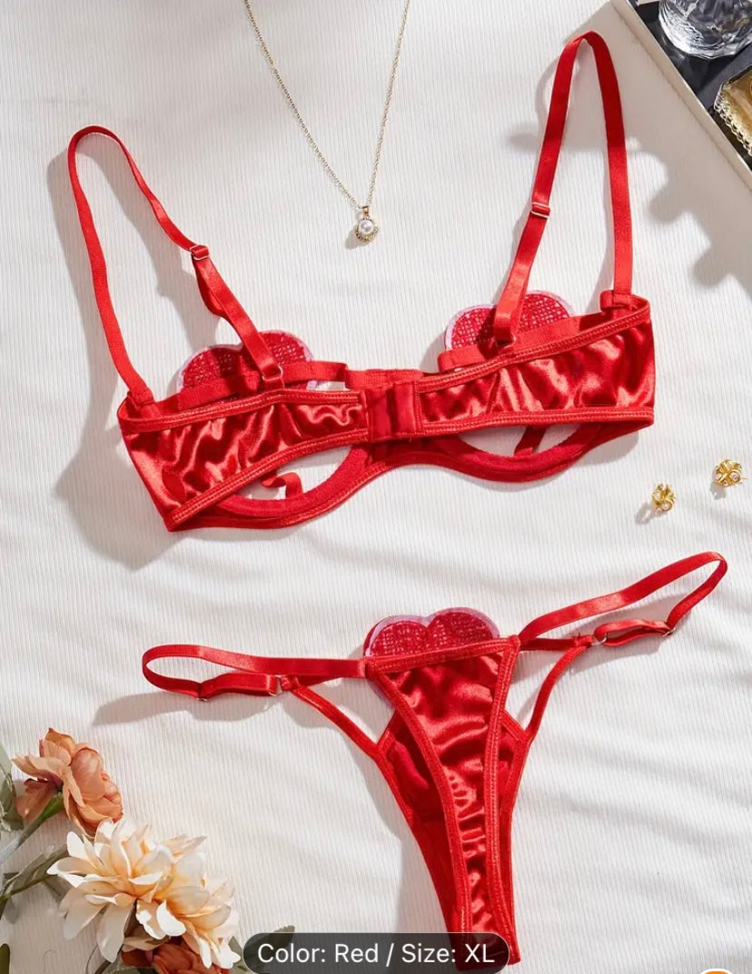 Red Heart Pattern Lingerie Set with matching Thong – Style Heist