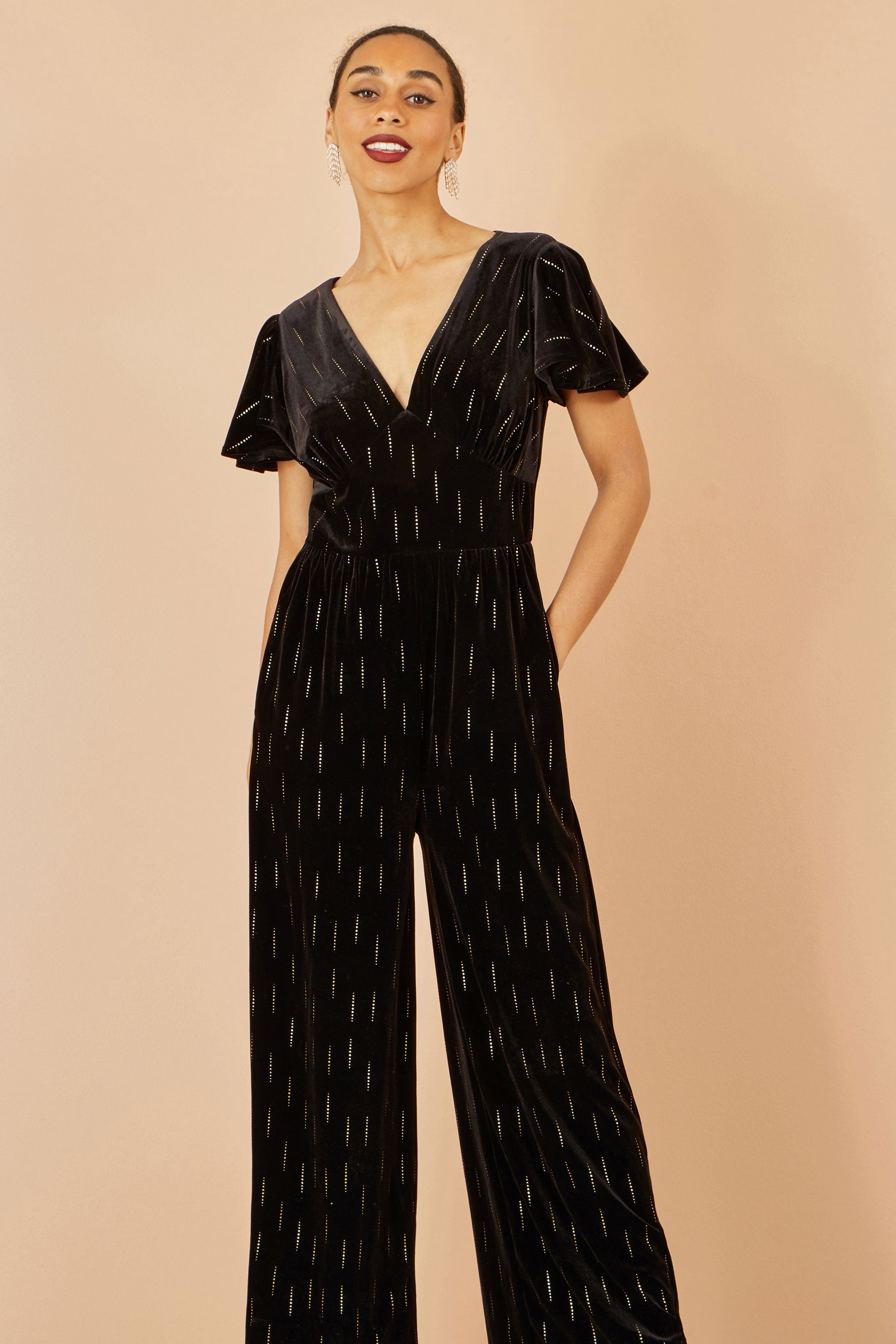 Yumi Black Foil Print Velvet Jumpsuit – Style Heist