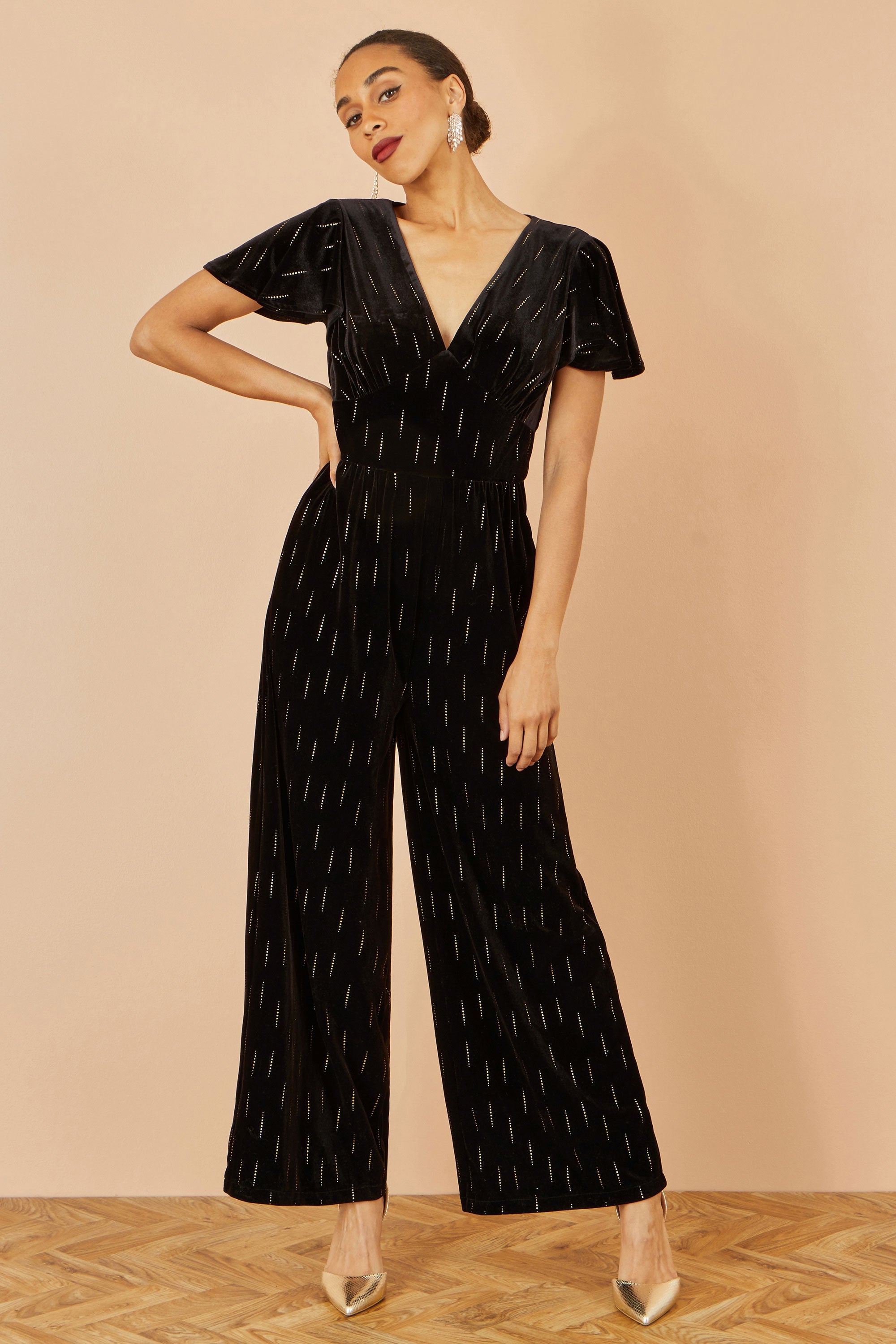 Yumi Black Foil Print Velvet Jumpsuit – Style Heist