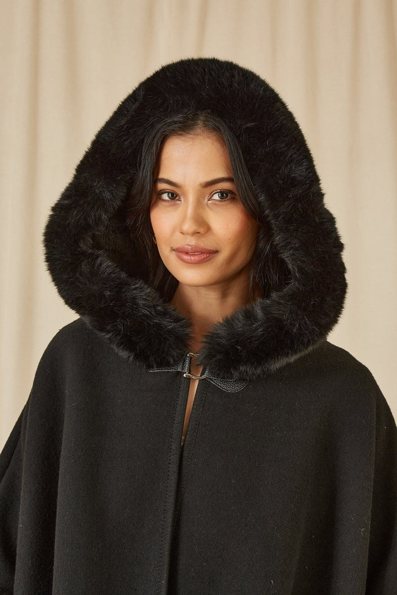 Yumi Black Cape With Luxe Fur Trim And Lining – Style Heist