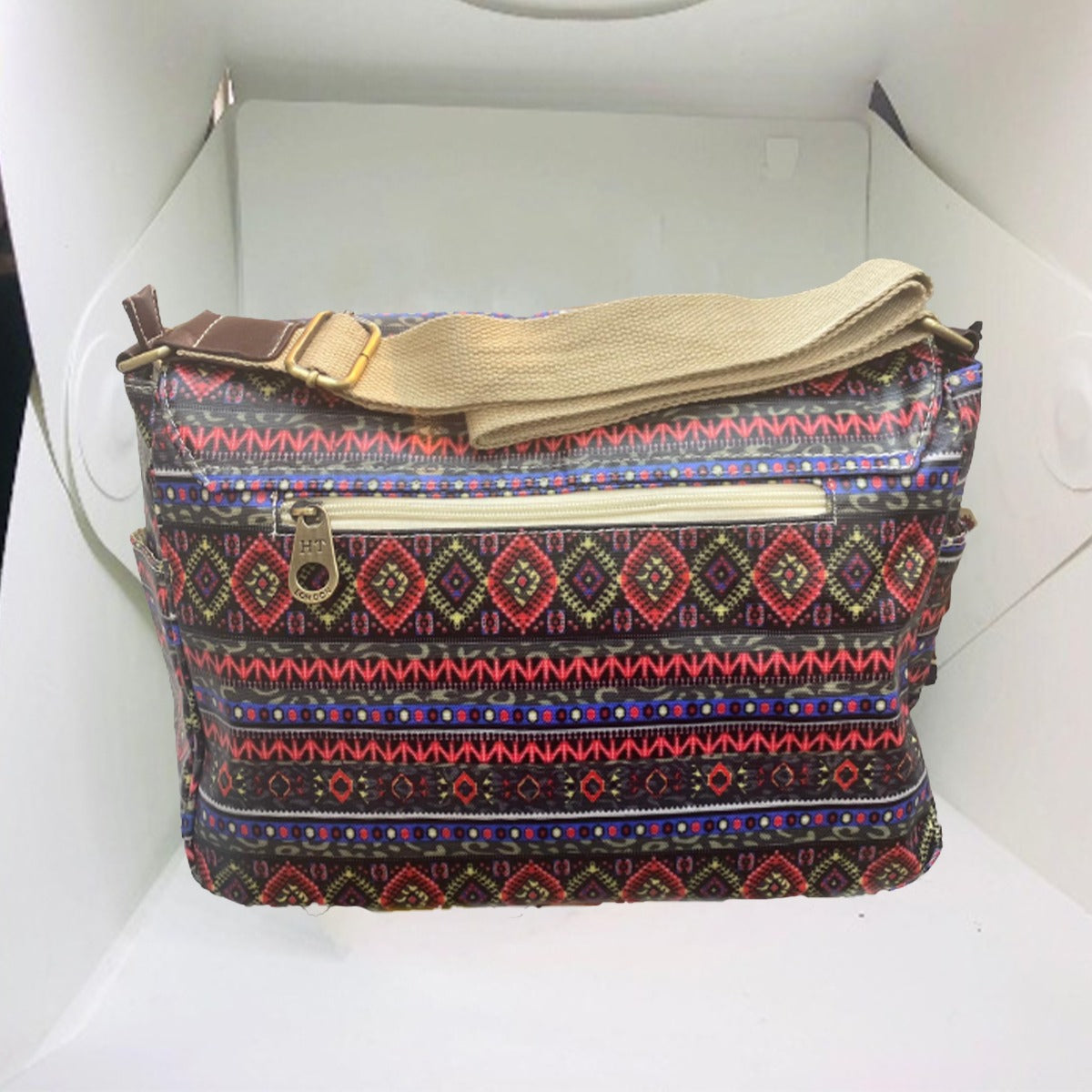 HT FASHION LONDO multicolour zigzag pattern cross over shoulder bag ...