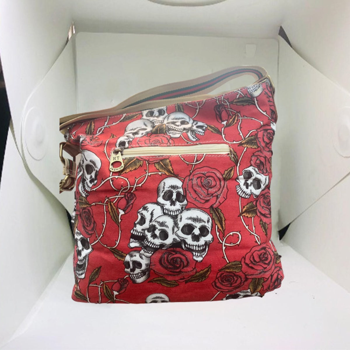 HT FASHION LONDON Skull Red Pattern Bamboo Cotton Cross Shoulder bag ...