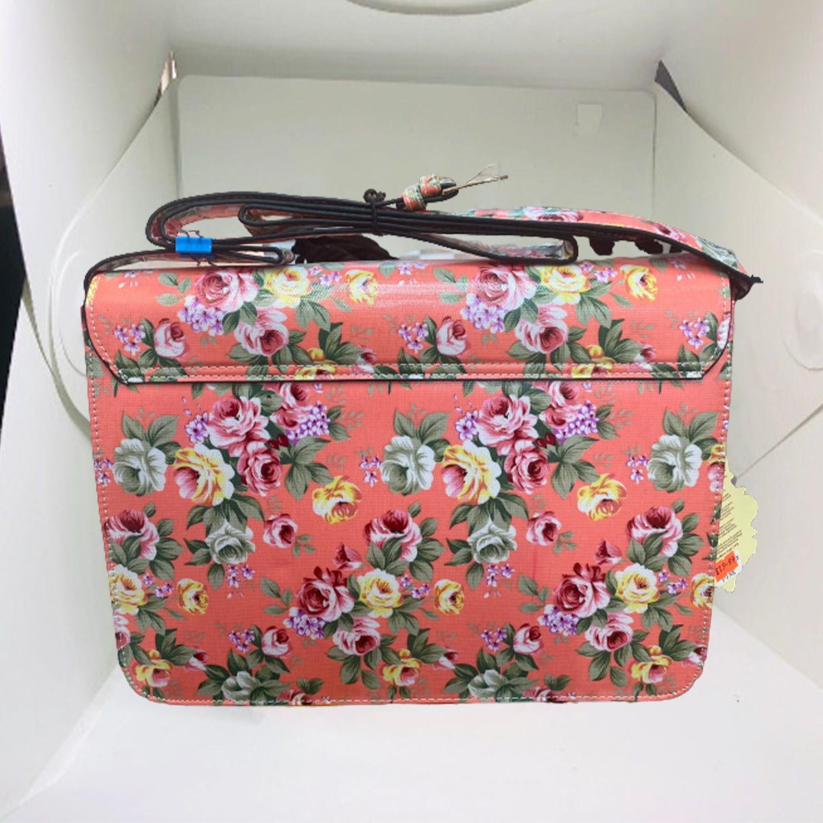 HT Fashion Bags 15"Rose Pink Floral black Satchel Bag - 100% Real Leat ...